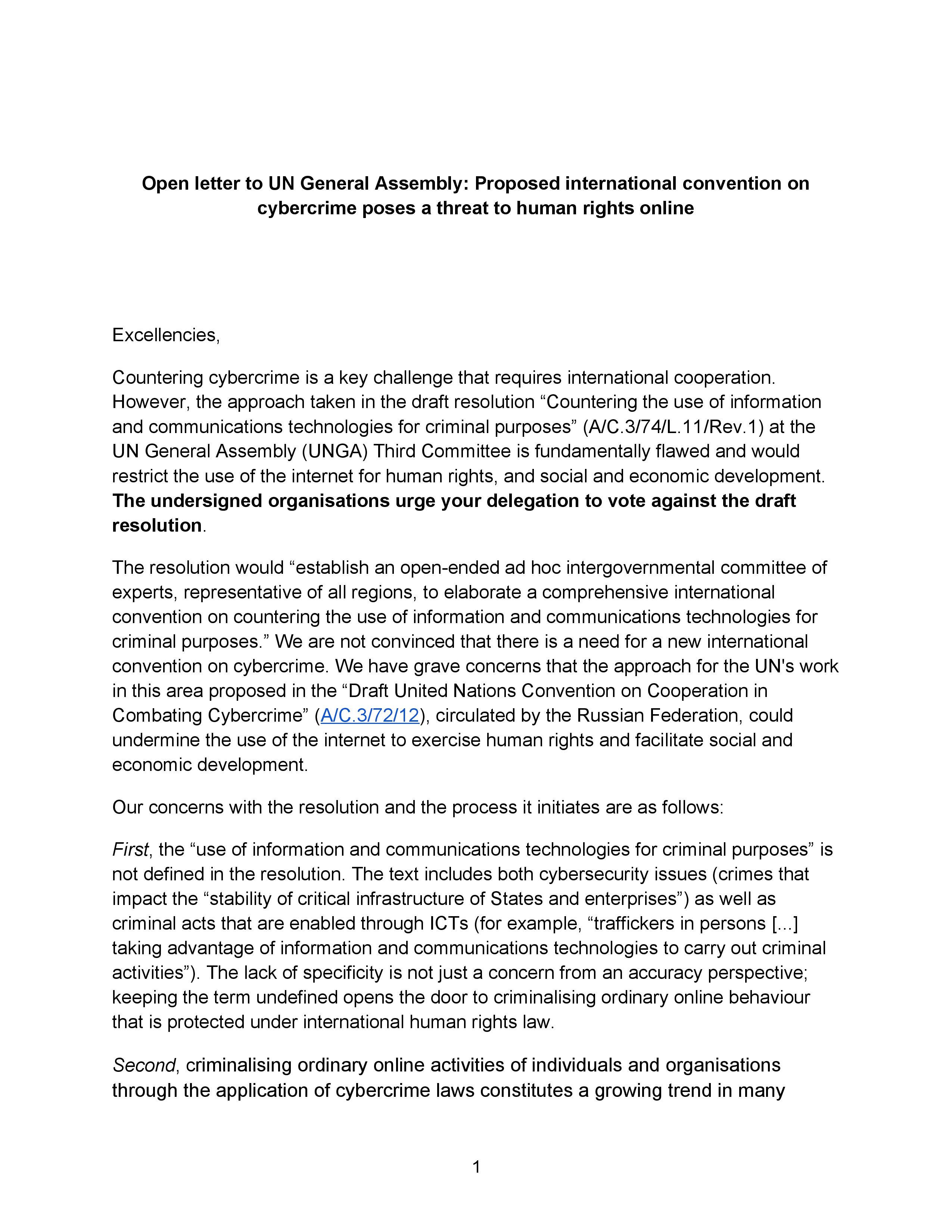 7amleh Signs Open letter to UN General Assembly: Proposed international ...